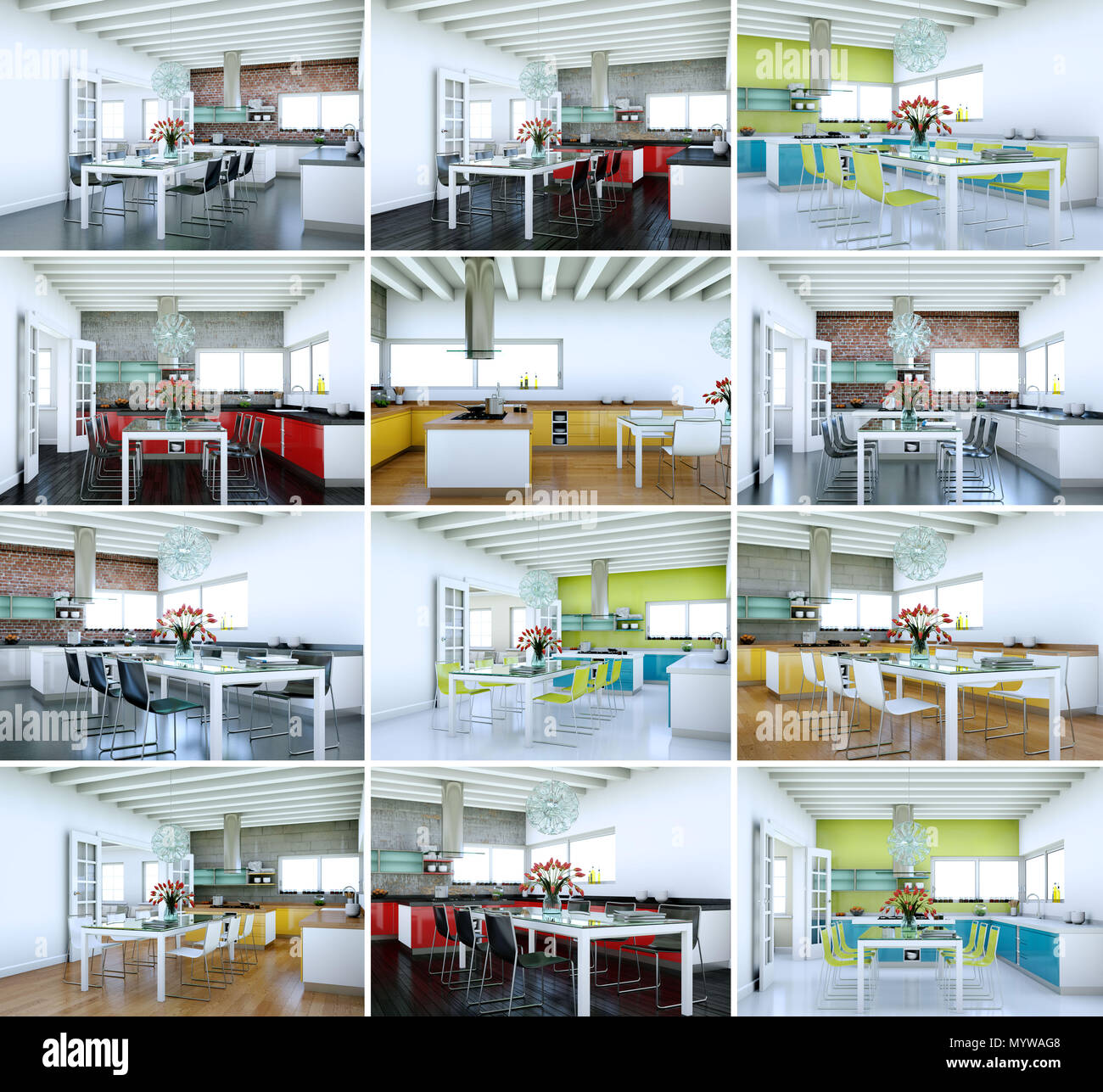 Set of kitchens in modern Interior design Stock Photo - Alamy