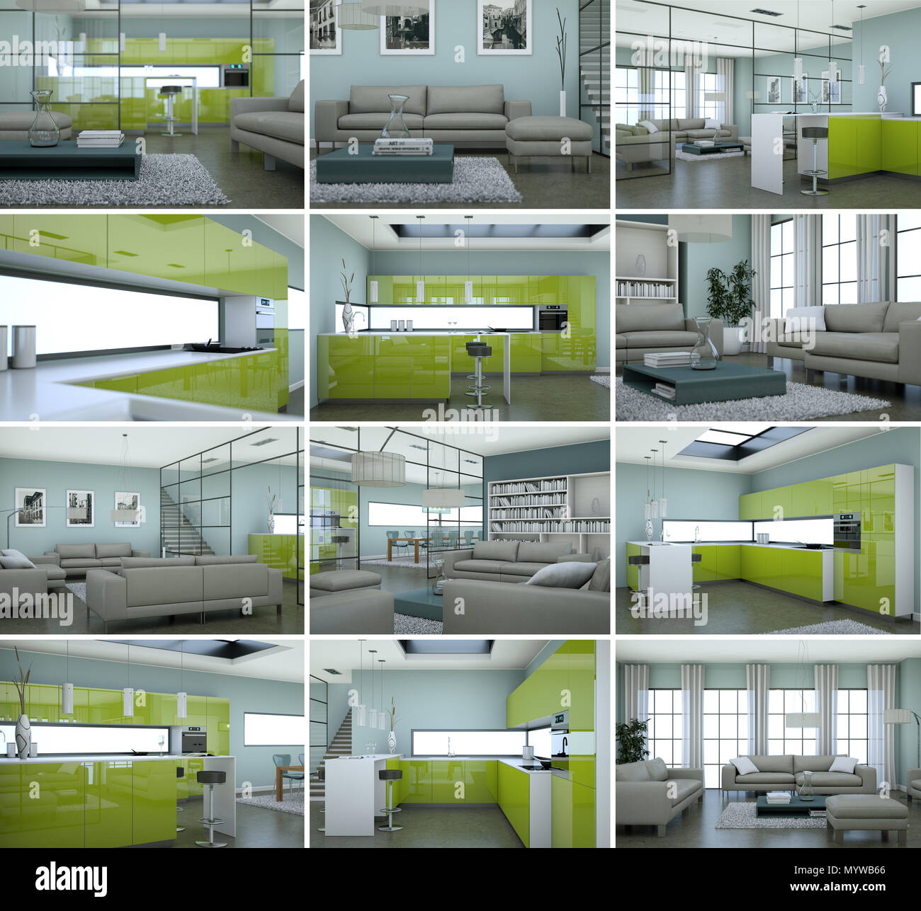 Set of modern green Loft Interior design Stock Photo - Alamy