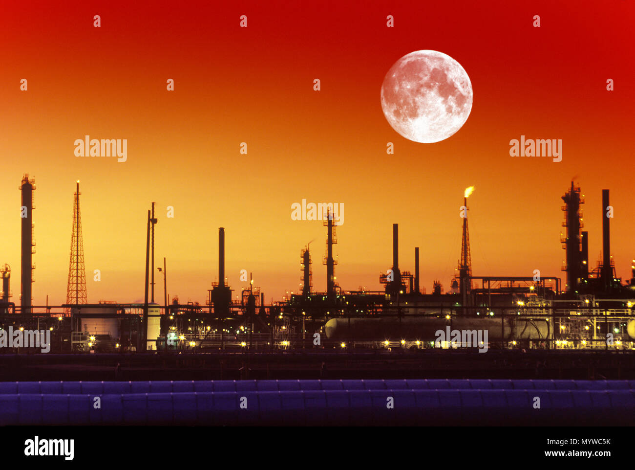 1992 HISTORICAL CRACKING TOWERS AND STORAGE TANKS OIL REFINERY Stock ...