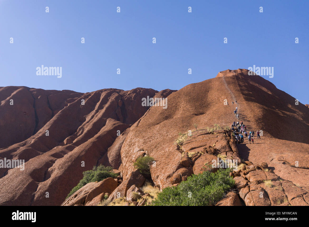 Walking up Uluru, or Ayer's Rock in Outback Australia. The practice is ...