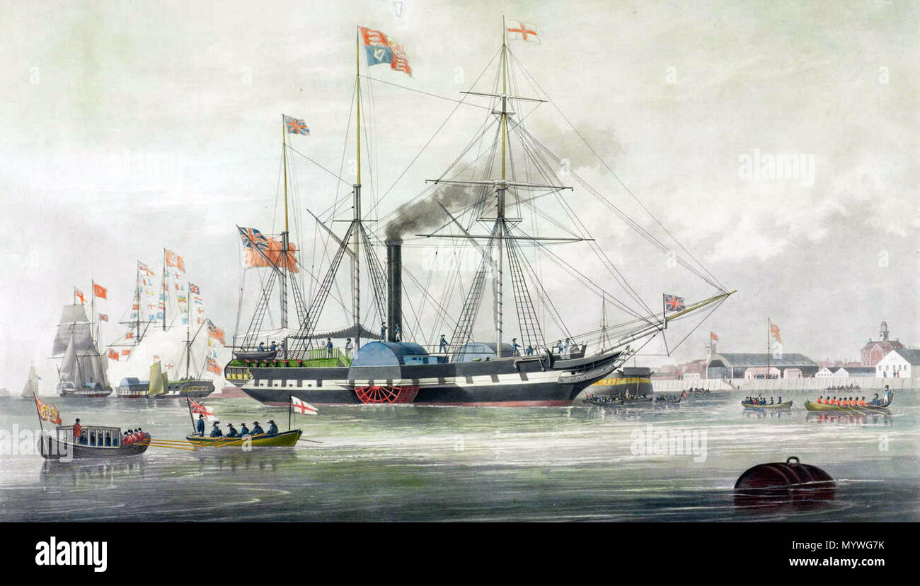 . English: Arrival of Queen Victoria & Prince Albert aboard the ship ...