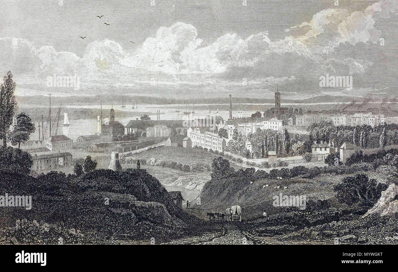 . English: View of Woolwich from the south, with the River Thames in ...