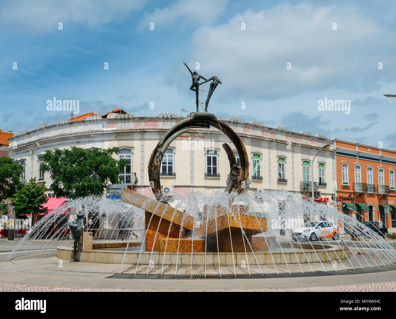 Roundabout water fountain at the entrance of Loule city in the Algarve ...