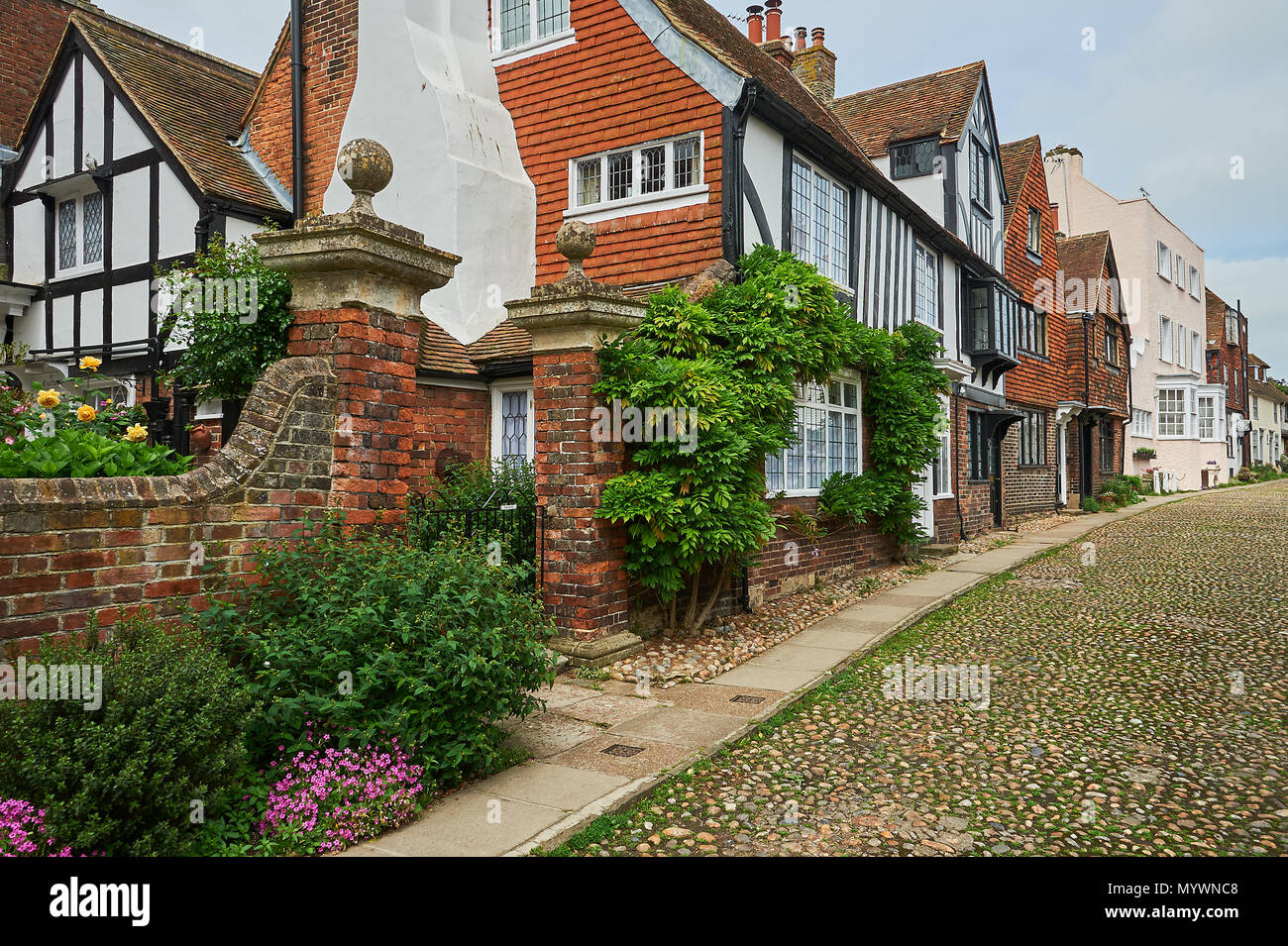 A mix of building style line the cobbled streets in the centre of Rye ...