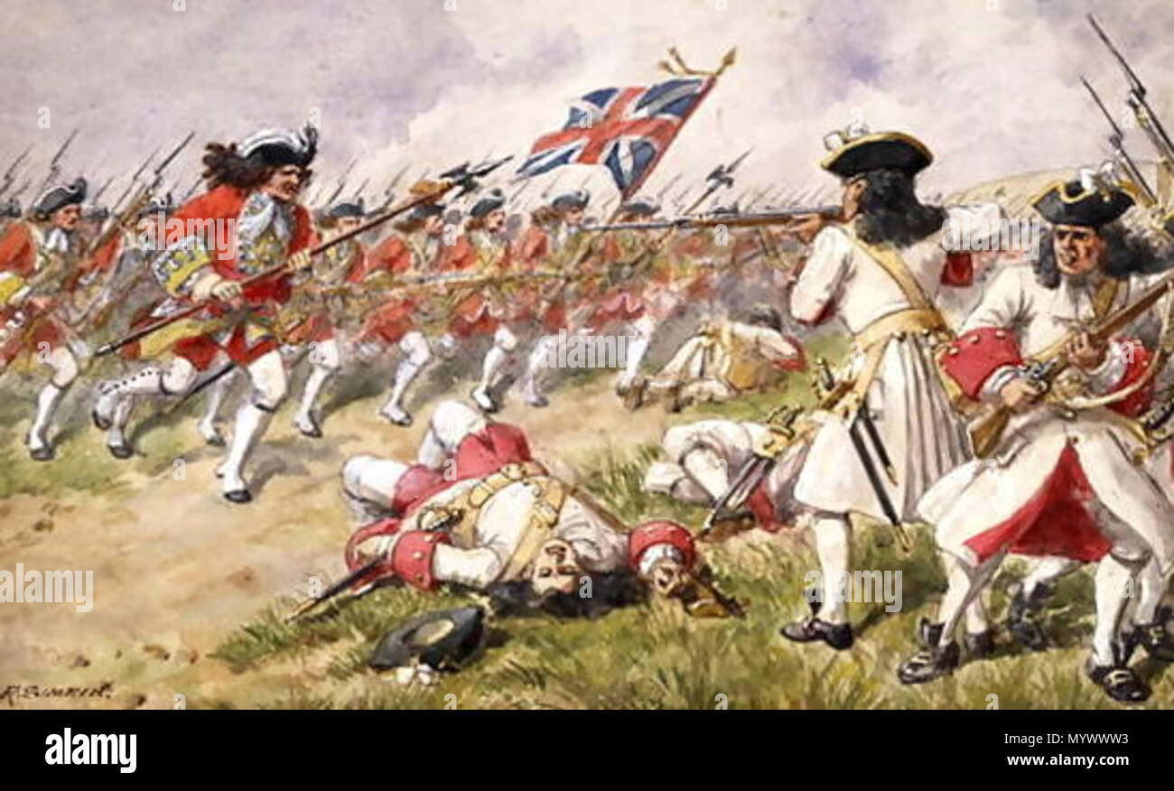 . English: The Battle of Ramillies, the 16th Foot charging the French ...
