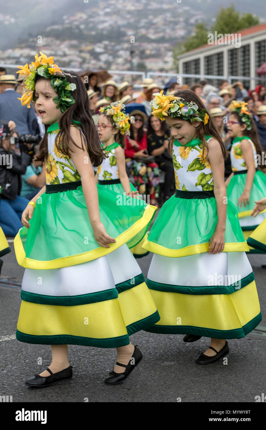 Funchal; Madeira; Portugal - April 22; 2018: A group of girls in ...