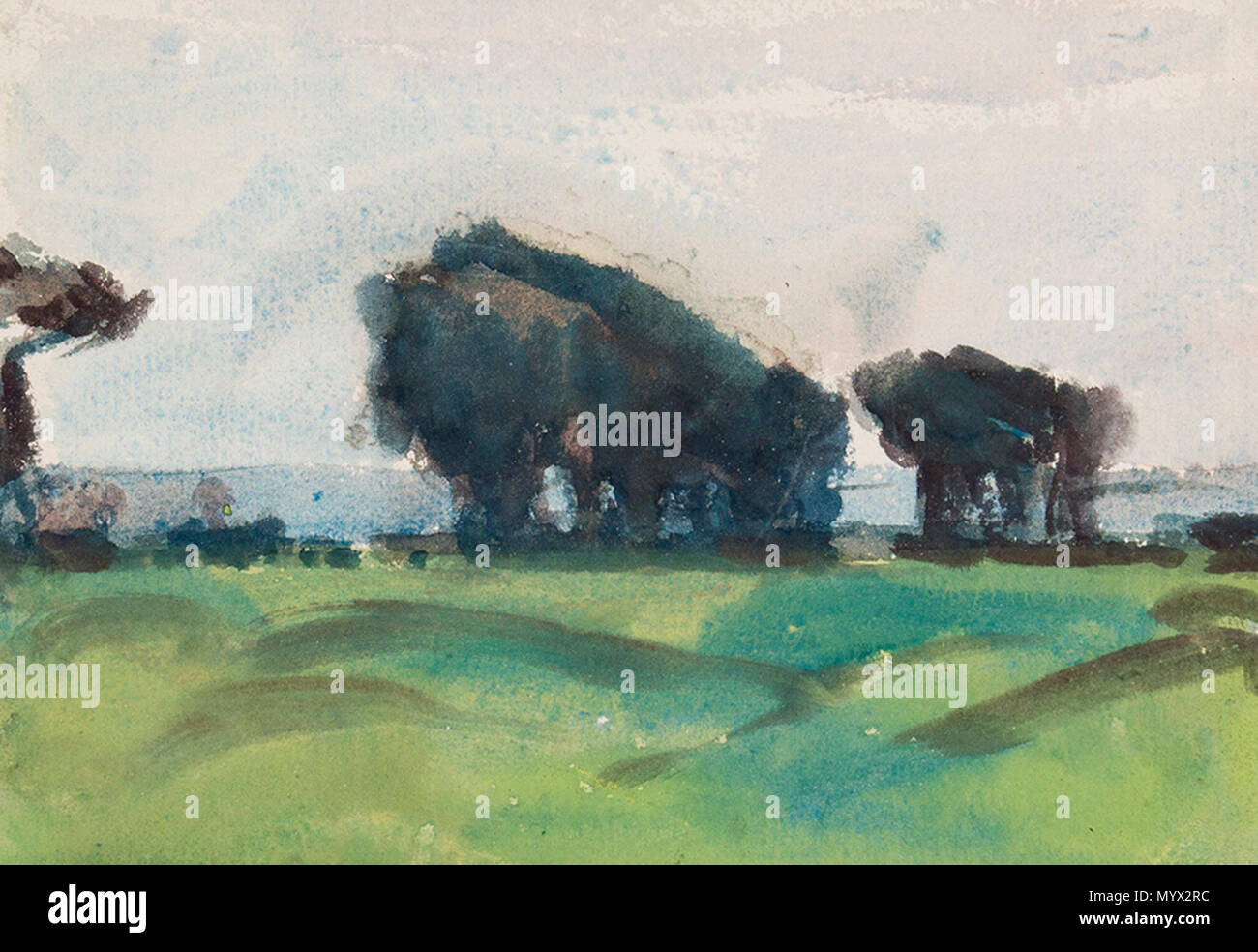 . English: ‘Summer fields in lush meadow’. Watercolour. Inscribed verso ...