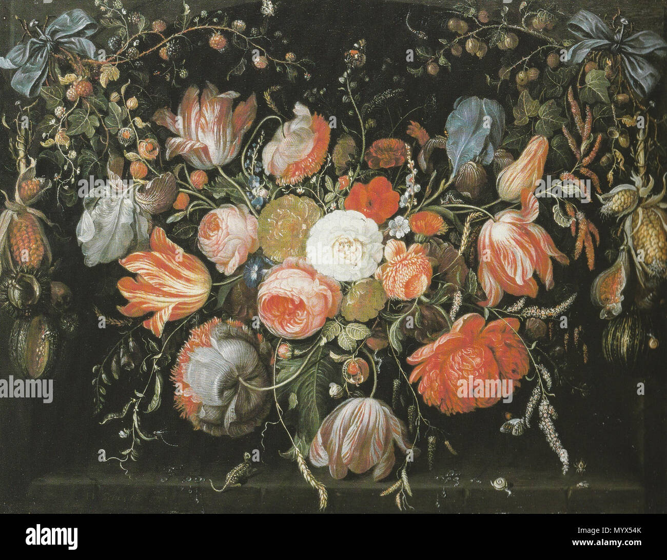 . English: Flower garland, wood, 22 x 28 cm . circa 1680. Hendrick ...