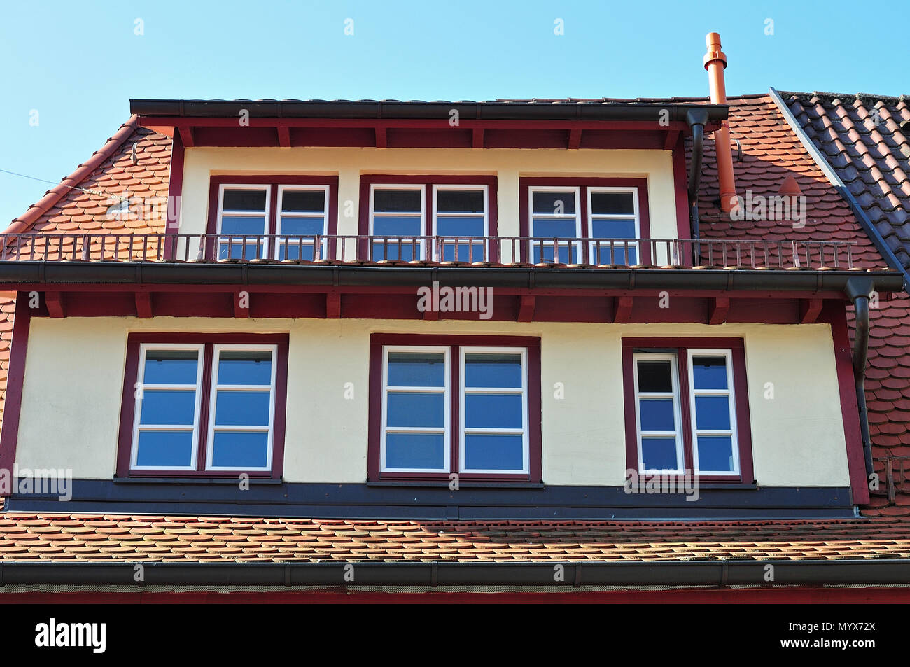 roof of a traditional german old town house with beavertail tiles and ...