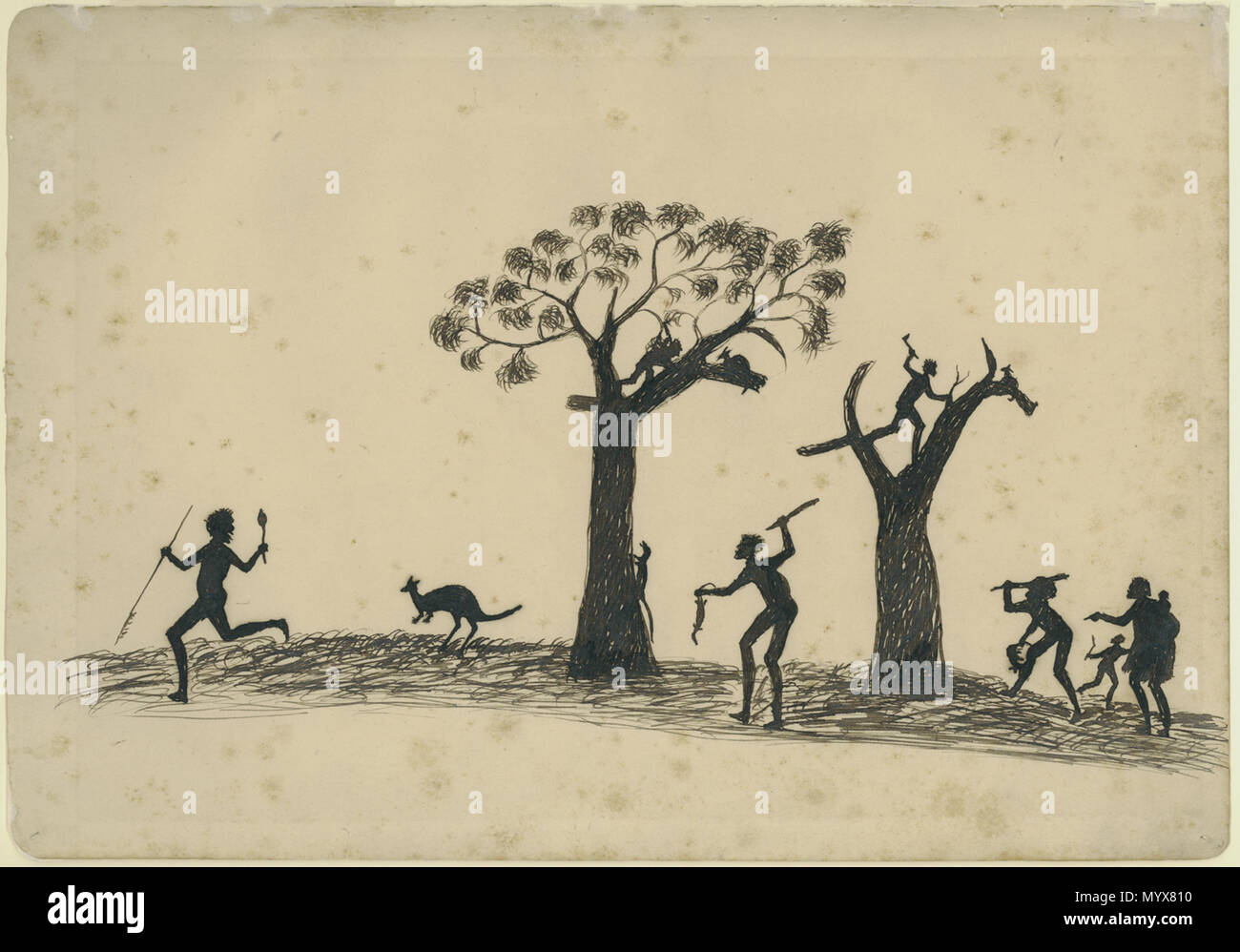 . English: Pen and ink drawing of aborigines hunting . 6 June 2002, 07: ...