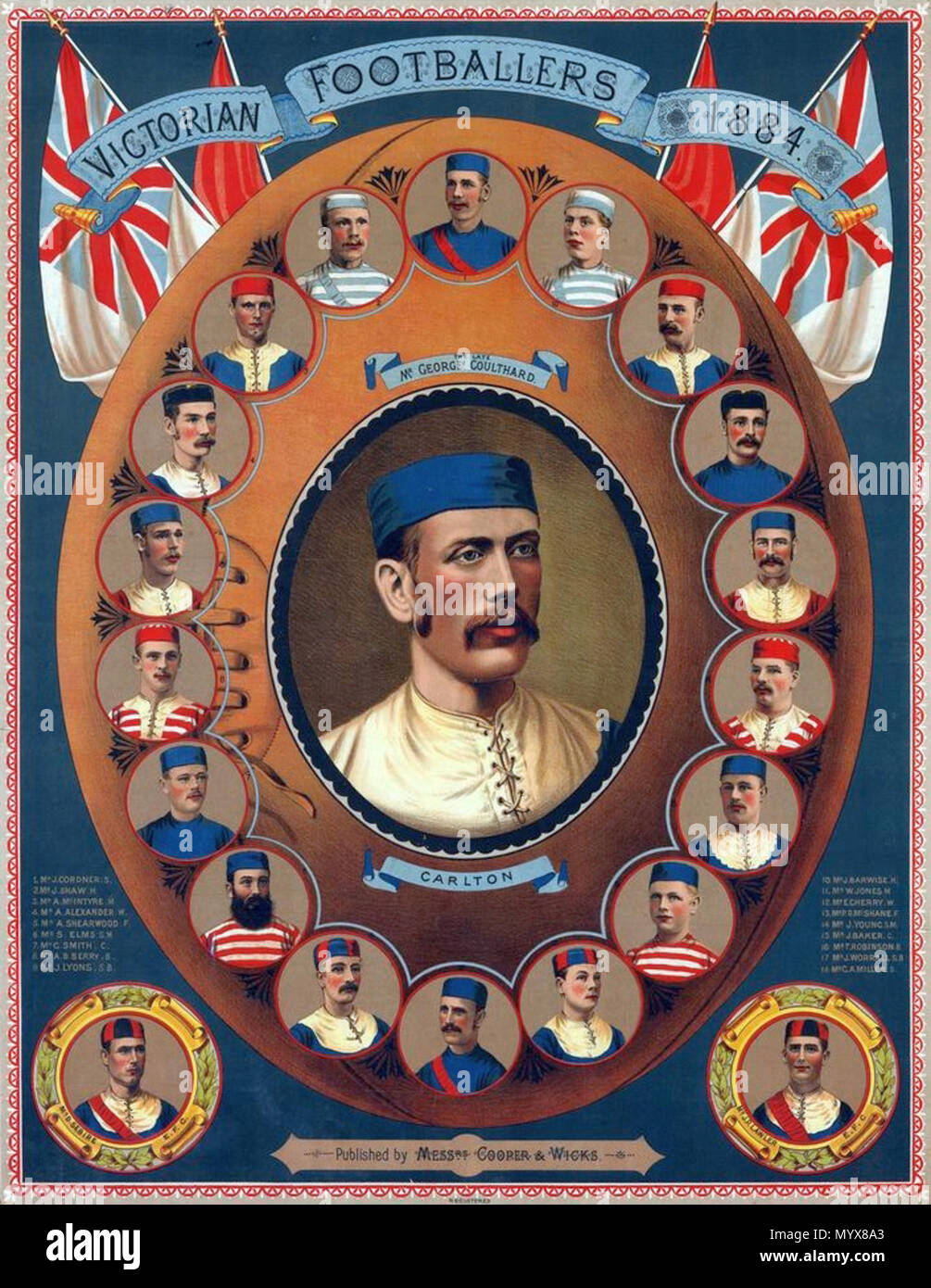. English: Portrait of leading Victorian footballers, printed by ...