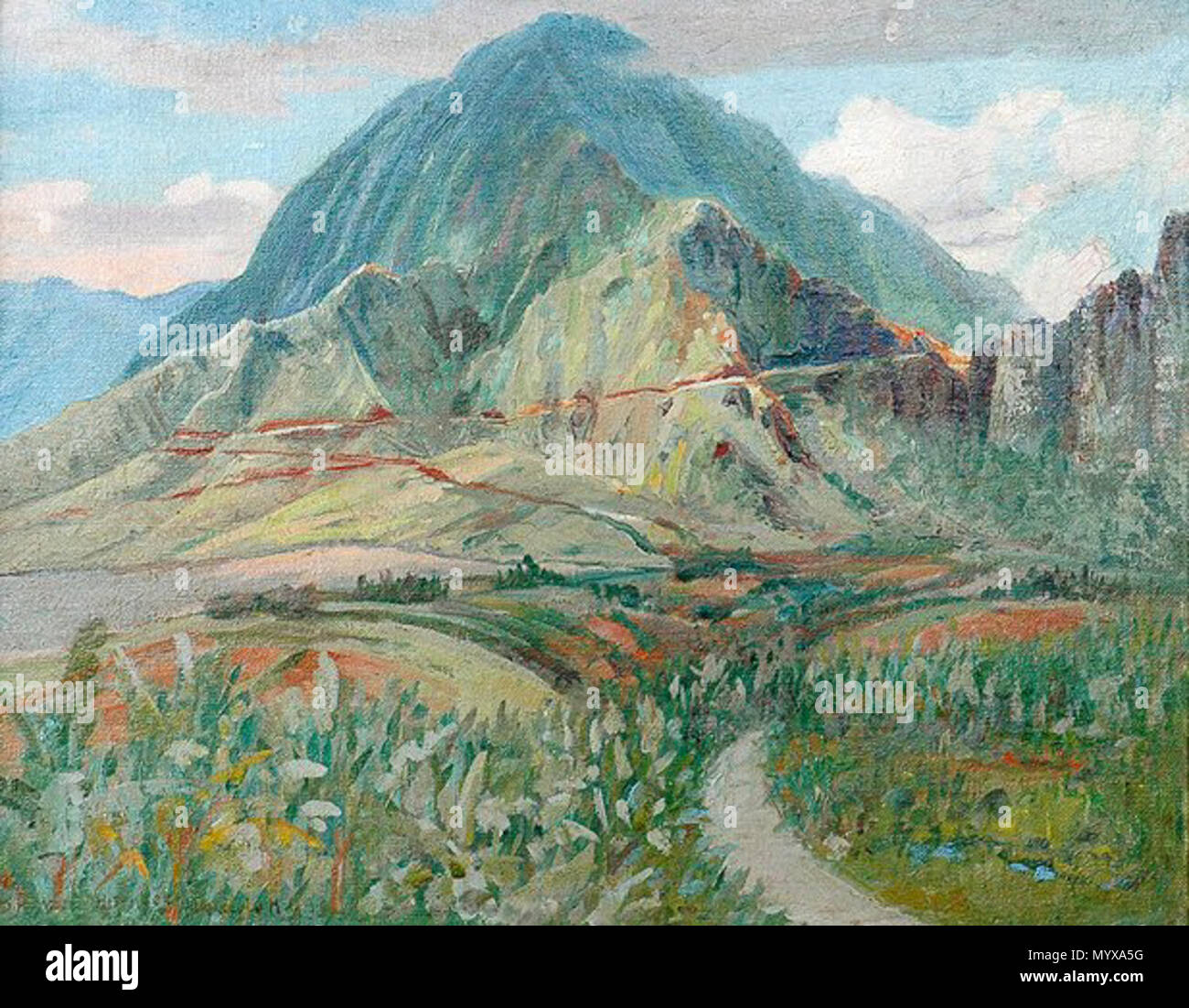 . English: 'The Pali' 1 'The Pali', oil painting by D. Howard Hitchcock ...