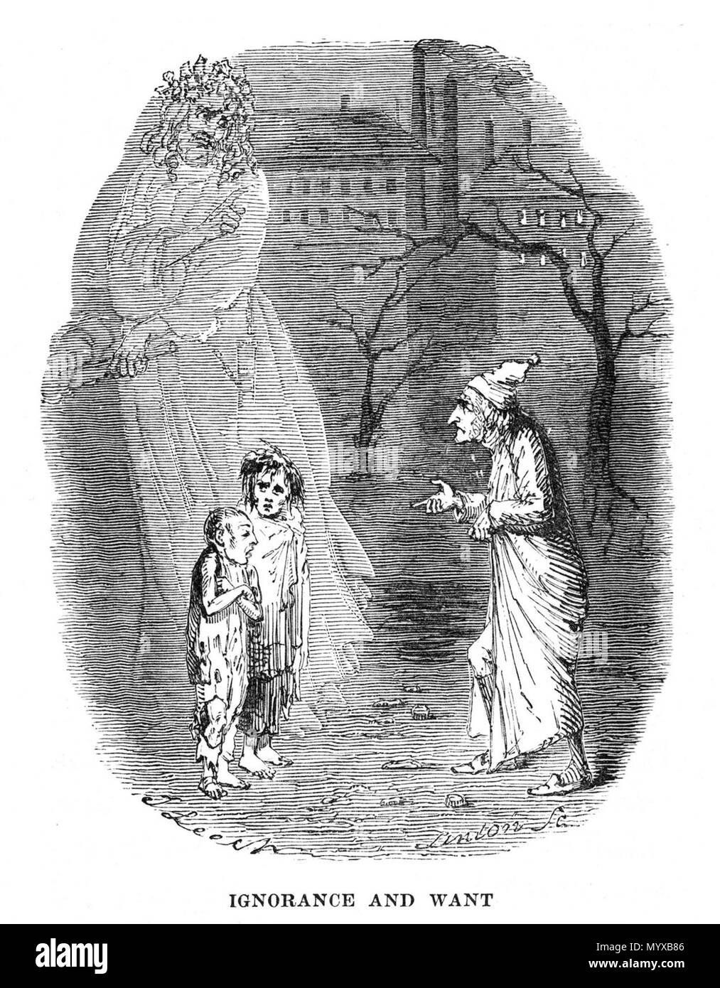 Ignorance and Want by John Leech Stock Photo - Alamy