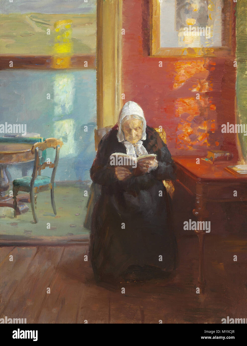 10 Anna Ancher, Interior from the red room with the artist's mother Ane ...