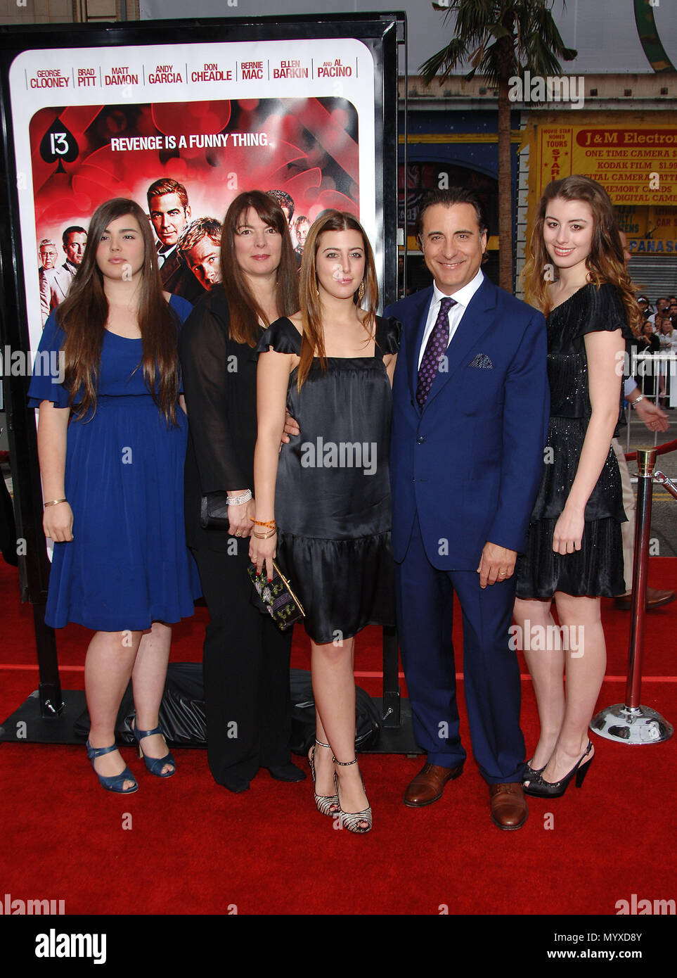 Andy Garcia with wife and daughters arriving at the OCEAN 13 Premiere ...