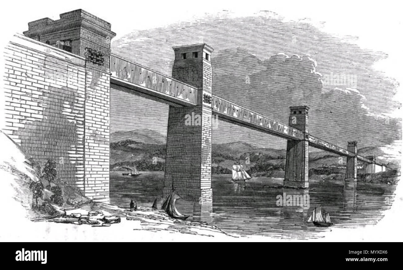 . English: Britannia Bridge - circa 1852 . 1852. Not credited. It is ...