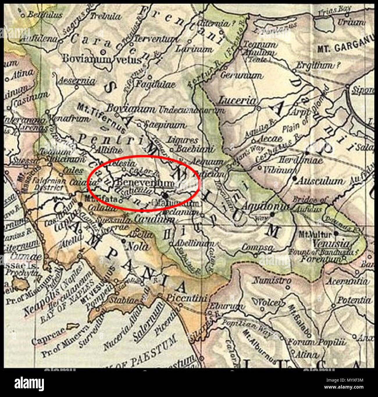 . English: Map of Campania and Samnium, cropped from old public domain ...
