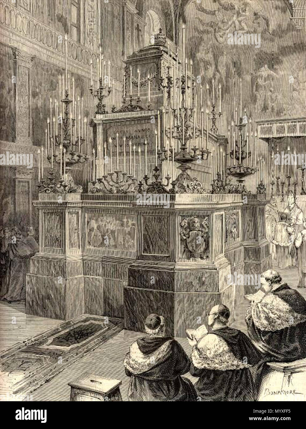 . English: Monumental catafalque or Tumulus raised in the Sistine ...