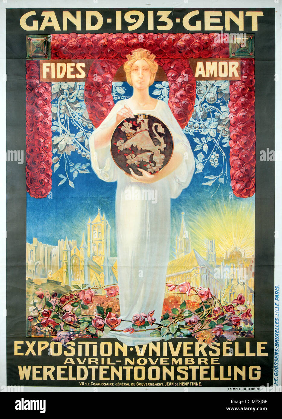 . English: Poster for the 1913 International Exhibition held in Gent ...