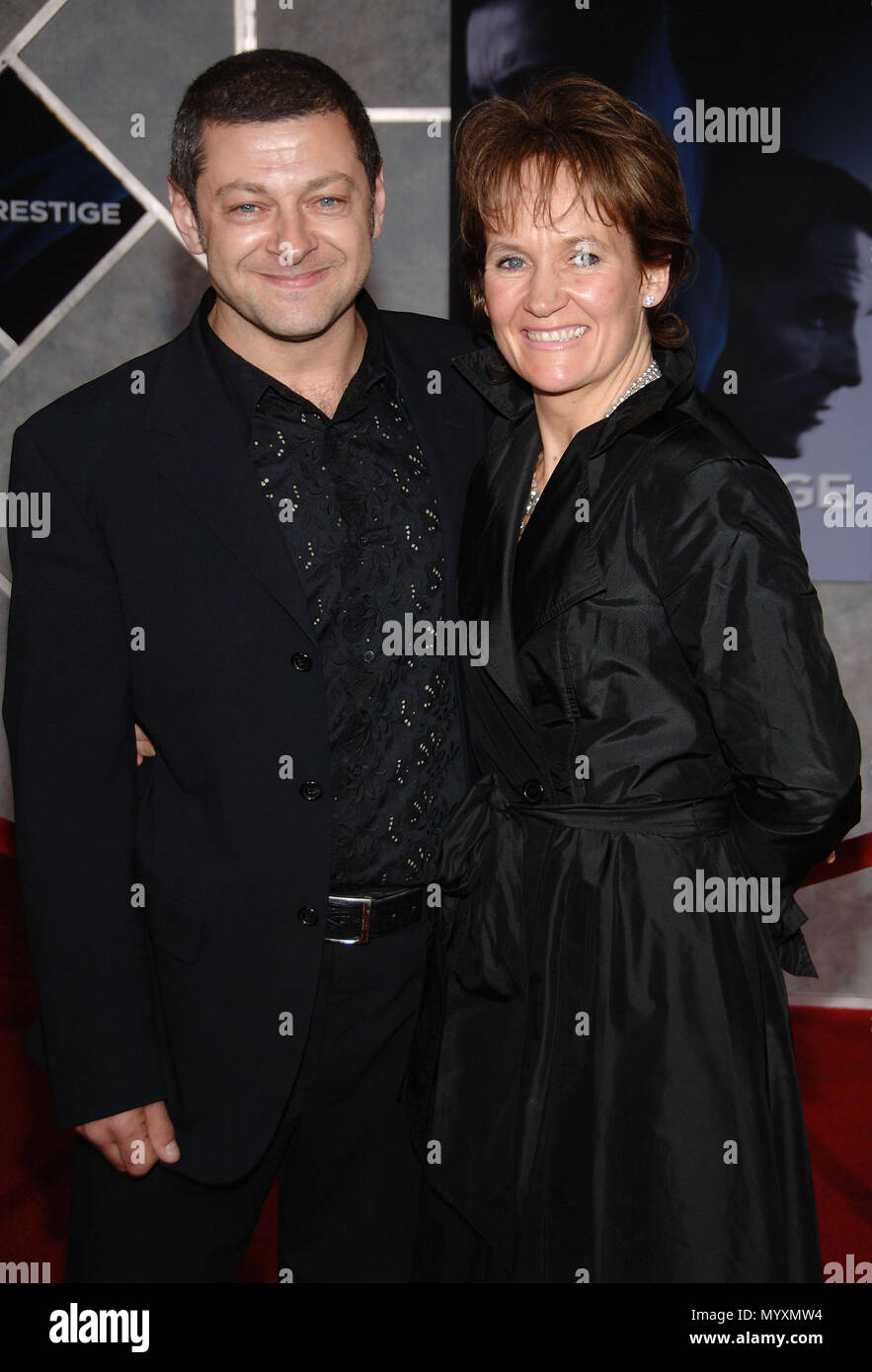 Andy Lewis and wife arriving at The PRESTIGE Premiere at the El Capitan ...
