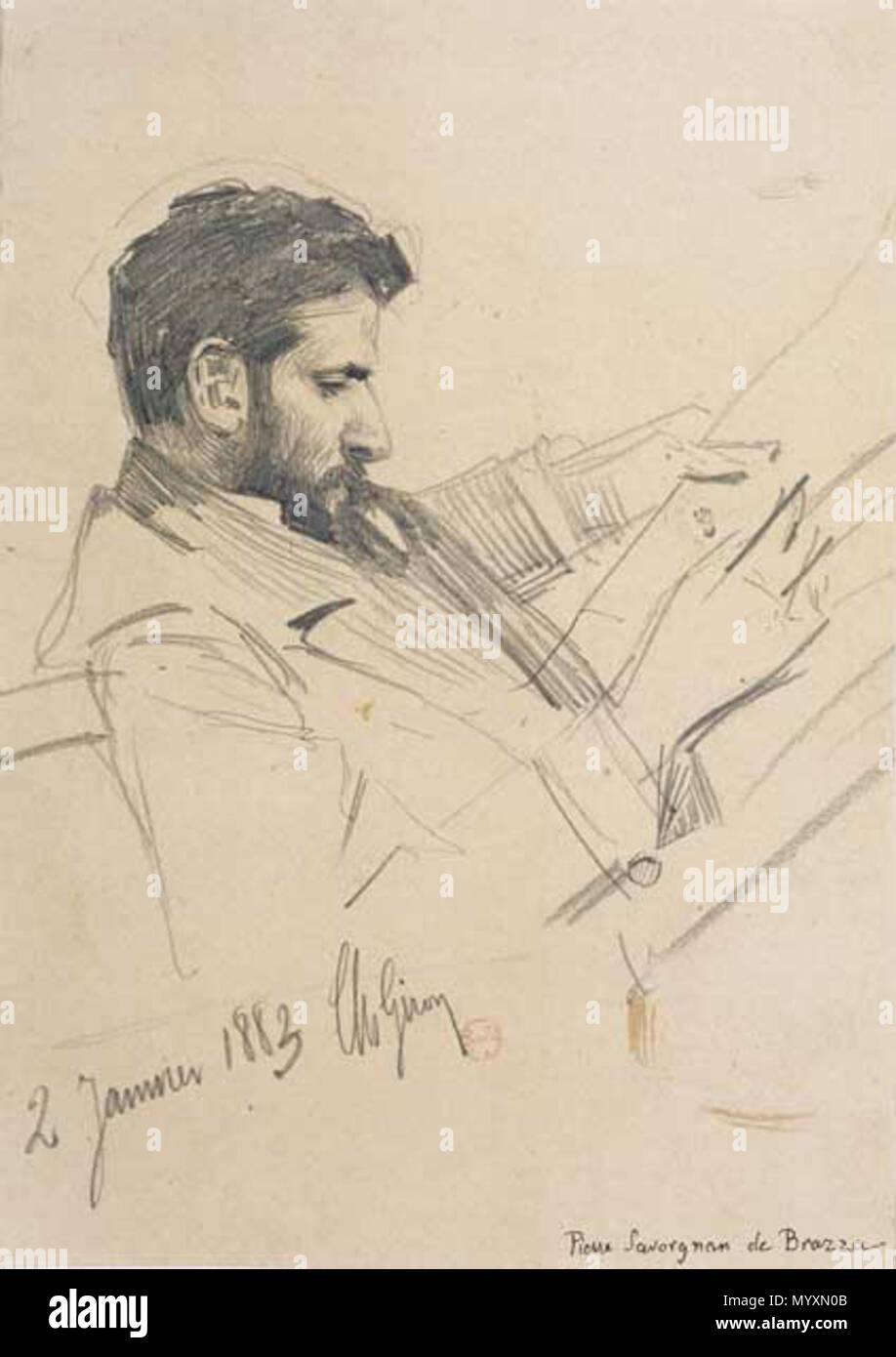 . Français : Portrait de Pierre Savorgnan de Brazza par Charles Giron ...