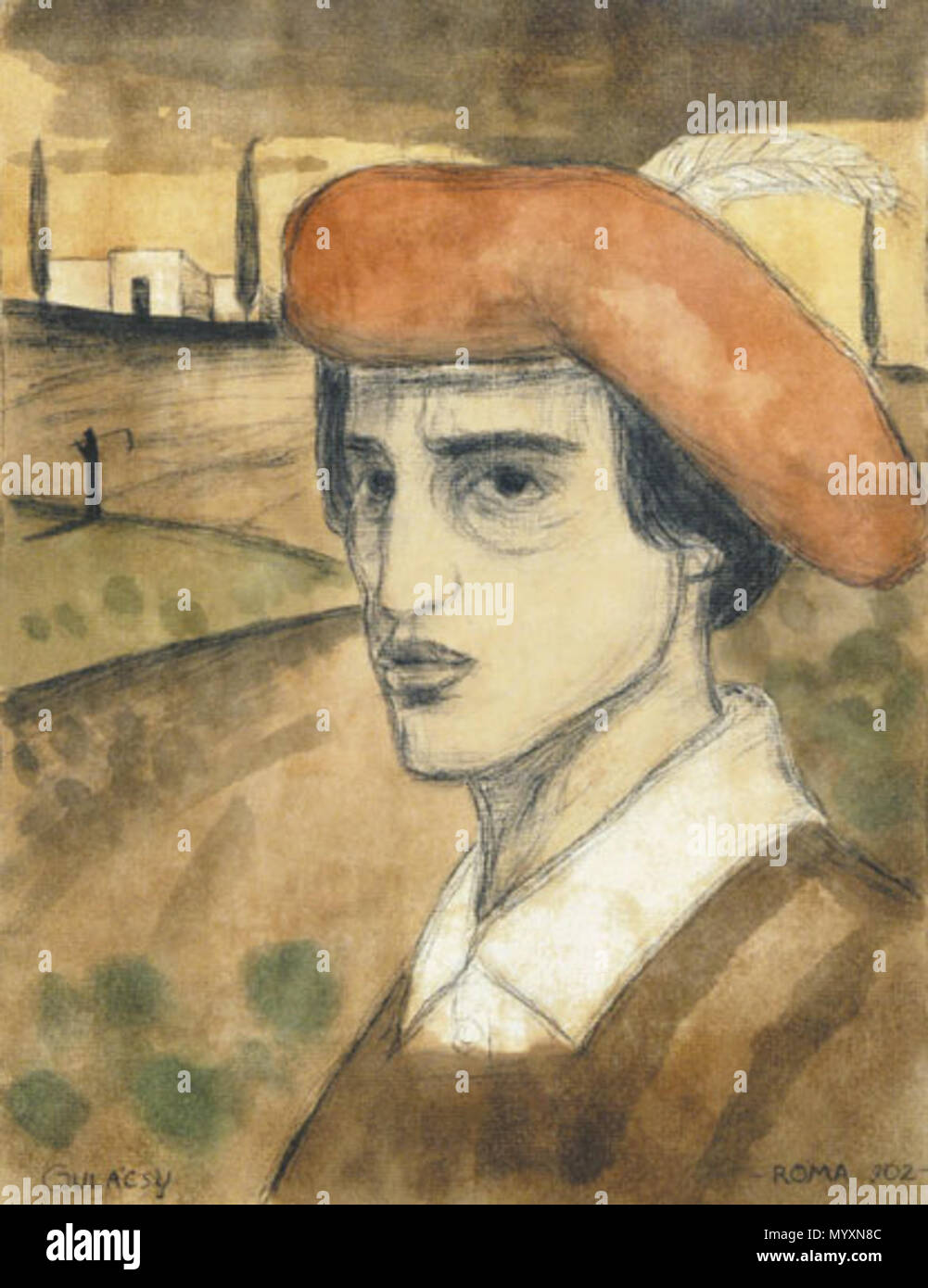 42 Gulácsy Self-portrait in Italian Landscape 1902 Stock Photo - Alamy