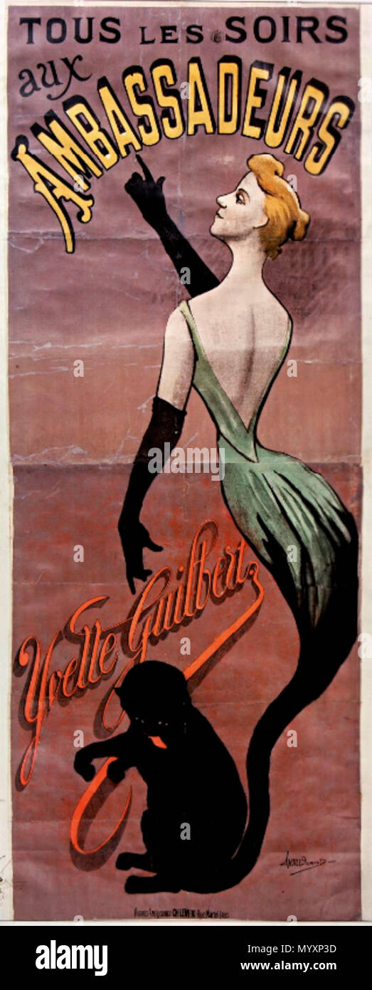 . English: Yvette Guilbert aux Ambassadeurs, lithographic poster by ...
