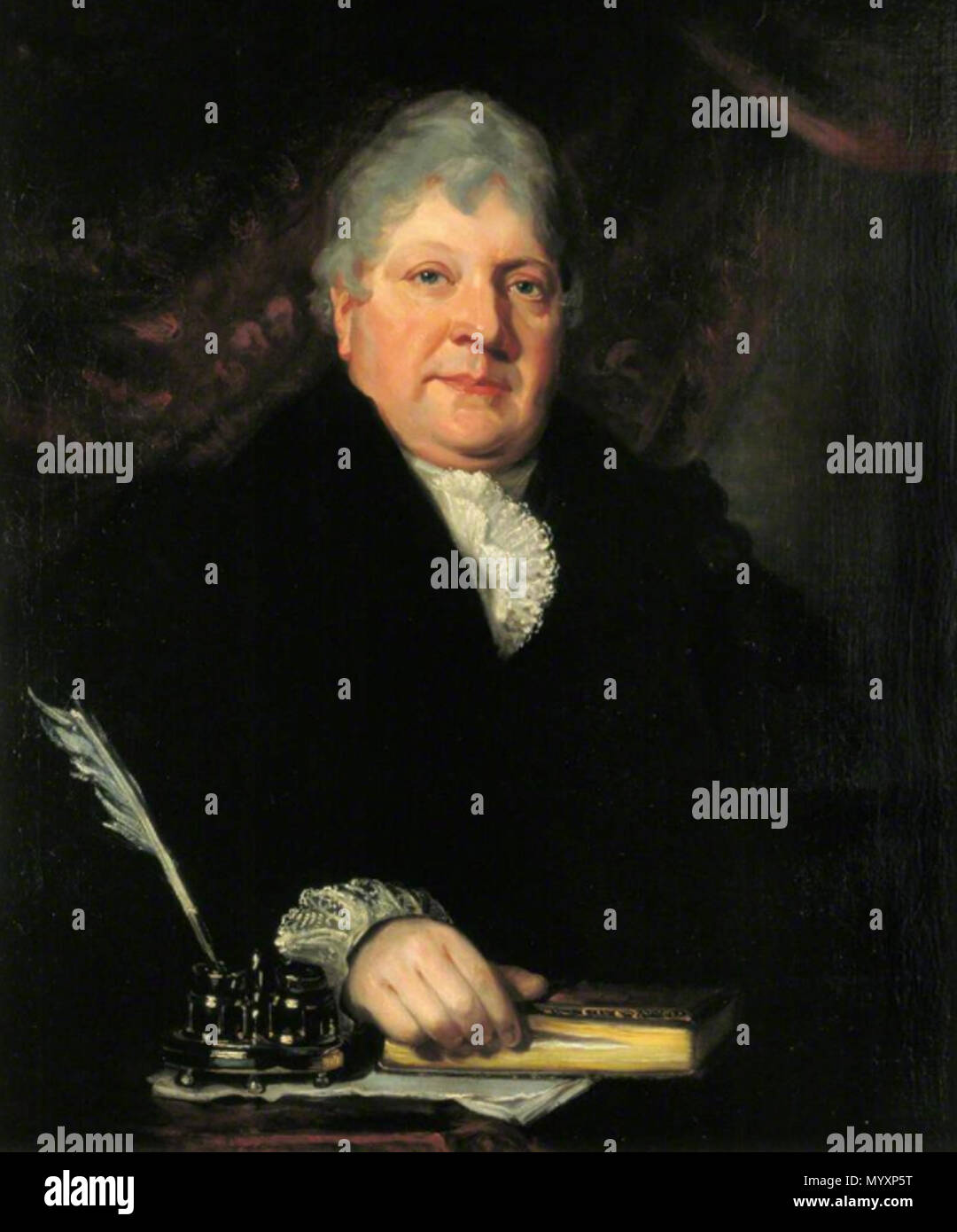 . English: Portrait of man standing by desk with quill pen 45 Henry ...