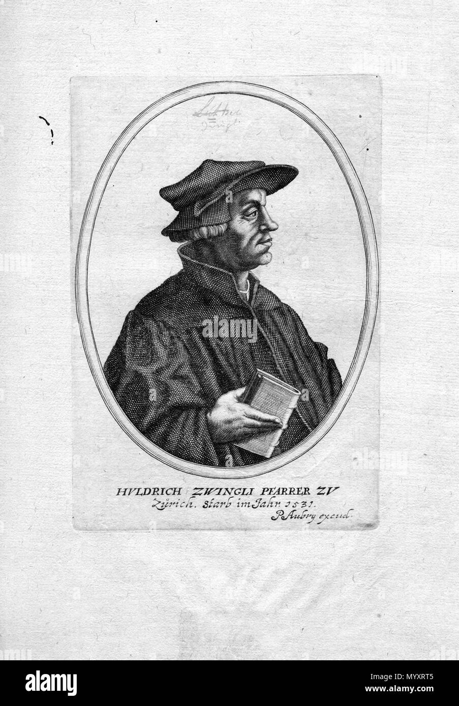 . Français : portrait gravé . Unknown date. Pierre Aubry 49 Huldrych ...