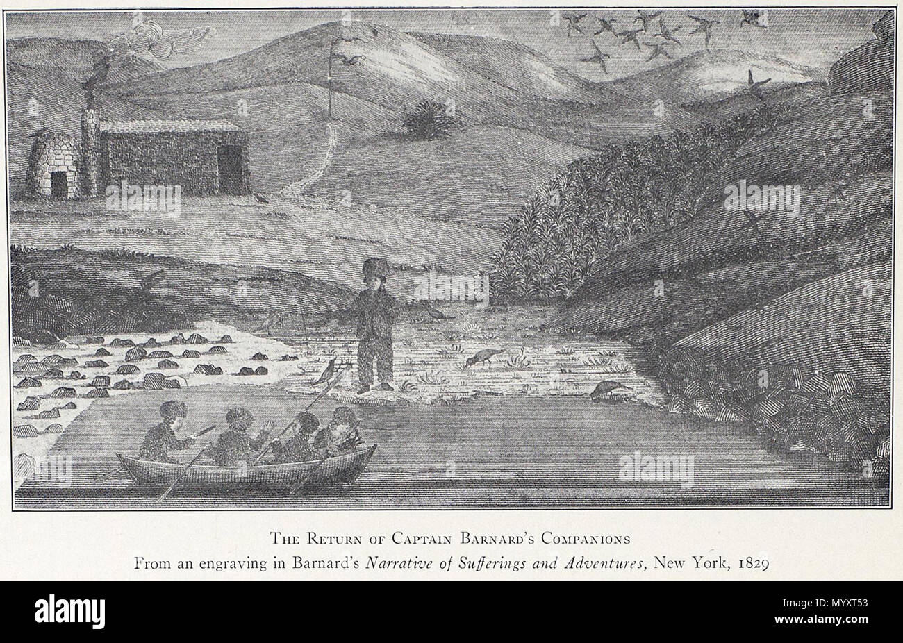 . English: The main camp of Capt. Charles Barnard and his companions on ...