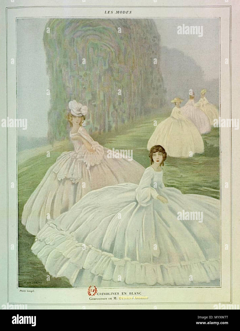 . English: Crinolines en blanc, illustration from Les Modes issue 186 ...