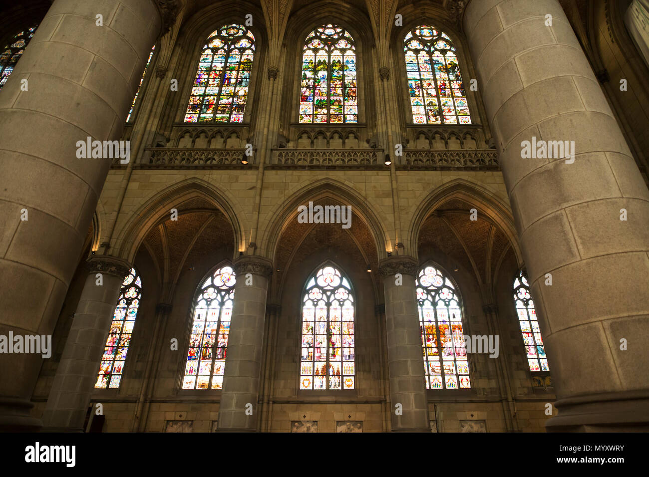 Stained glass windows in the New Cathedral (Mariendom) in Linz, Austria ...