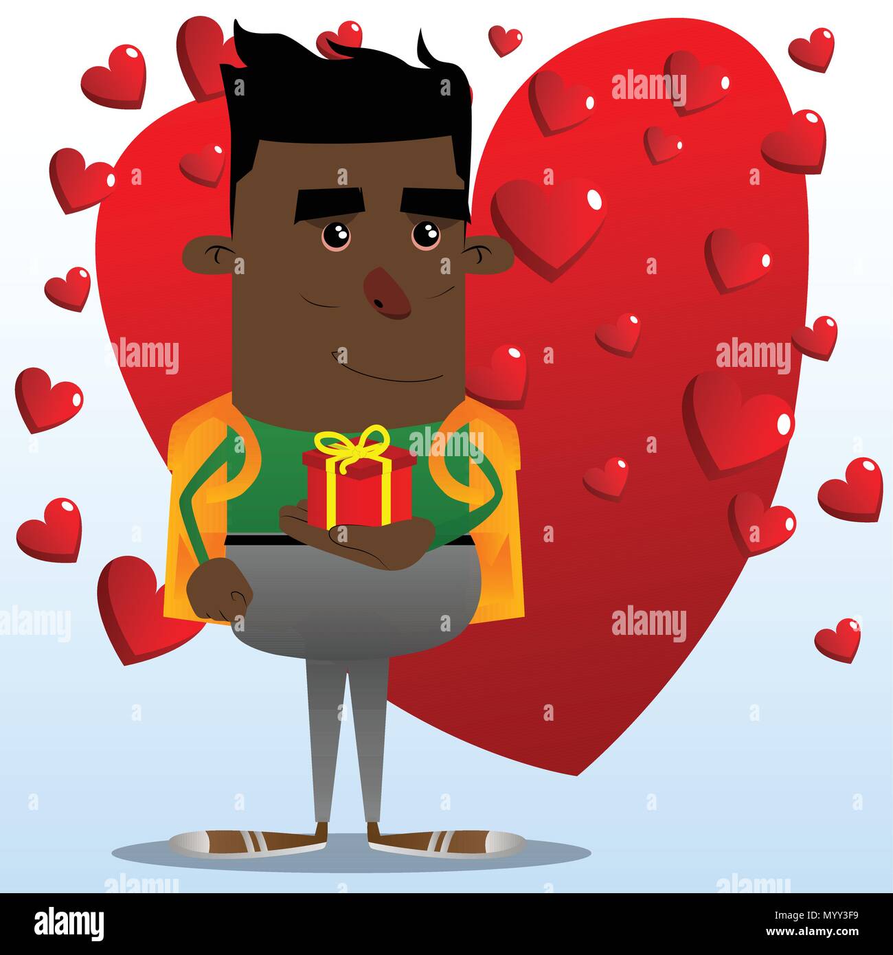 Schoolboy holding small gift box. Vector cartoon character illustration ...