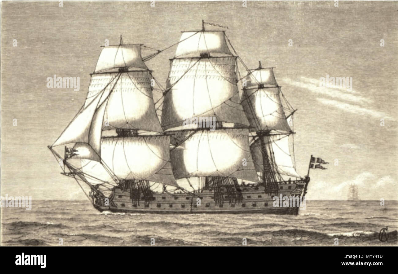 . English: Danish navel ship Justitia built in 1777 to design by Henrik ...