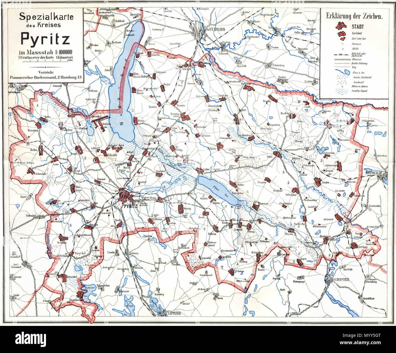 . Deutsch: Vorkriegskarte von Pyritz und dem Kreis Pyritz . 1933 ...
