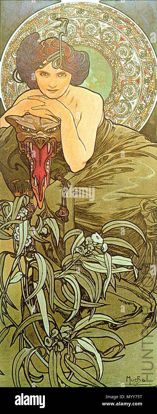 . English: Art Nouveau illustration by Alfons Mucha. . Late 19th or ...