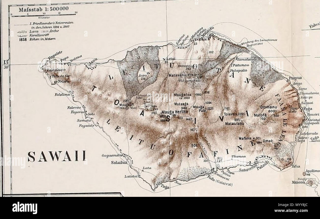 . Deutsch: Die zum Samoa Archipel gehörende Sawaii Insel. . Karte 1 ...