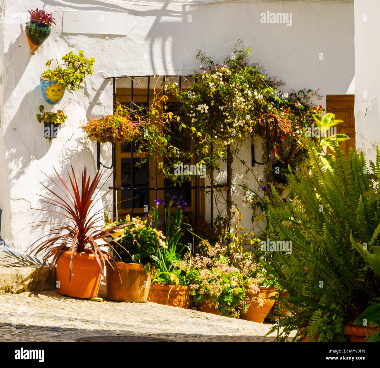 beautiful, picturesque street, narrow road, white facades of buildings ...