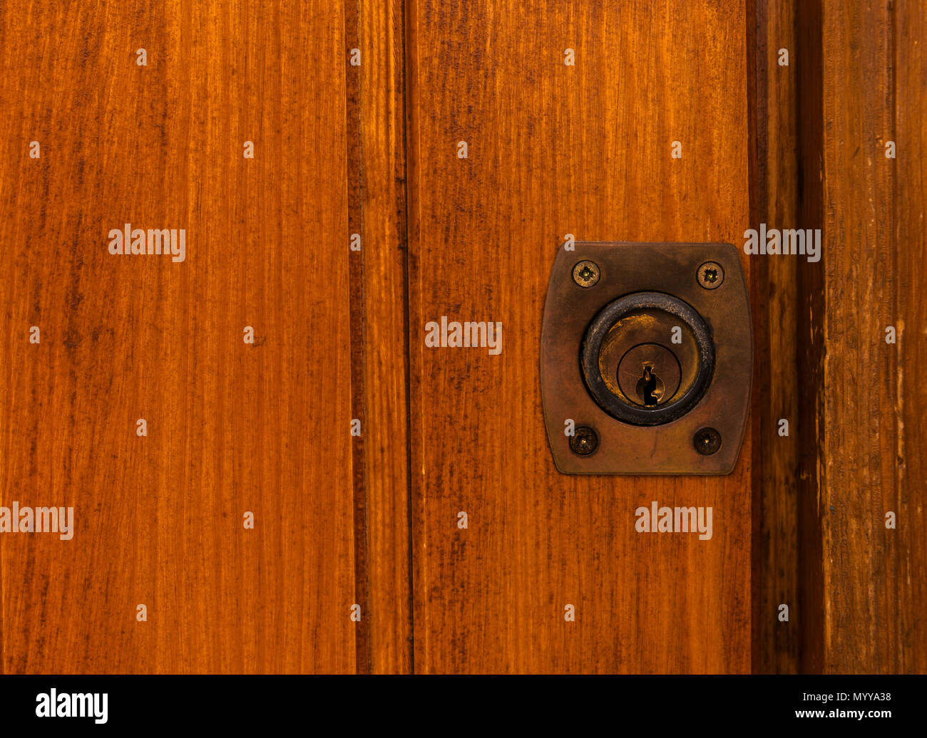 close up on the old lock with an interesting texture on the door, home ...