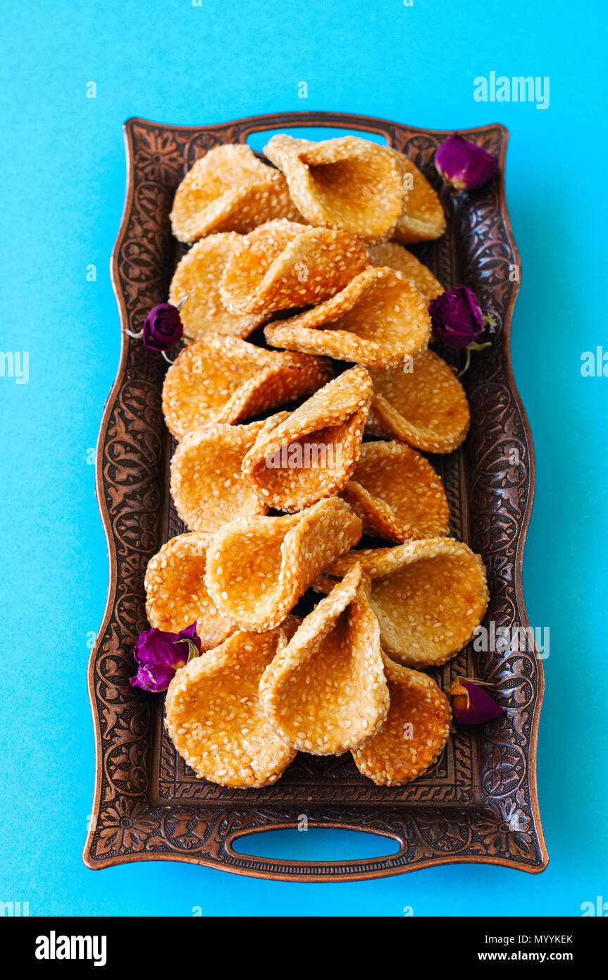 Honey and sesame babouches - popular arabic dessert. Arabic and middle ...