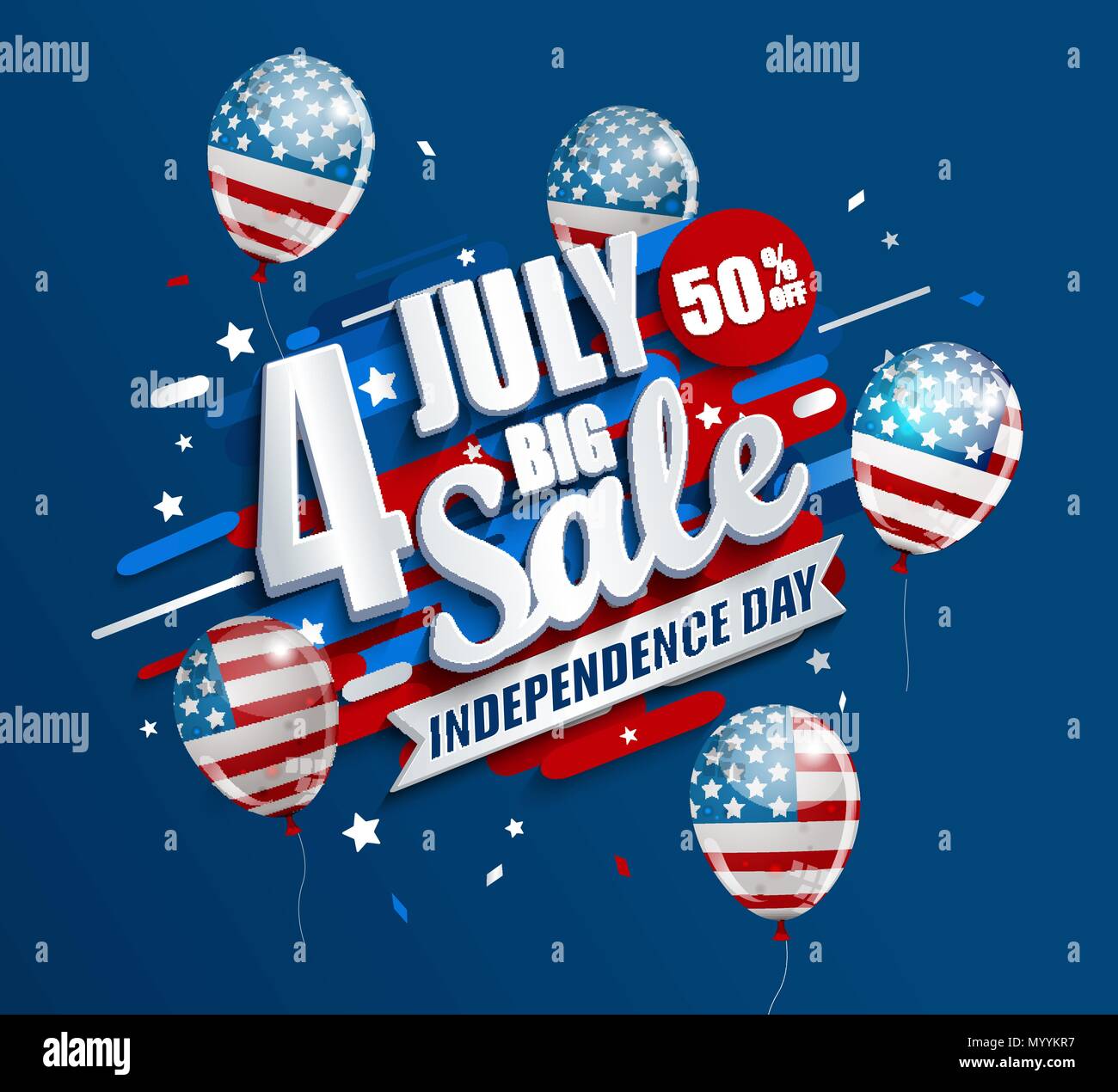 Big Sale banner with balloons for Independence day. Offer of 50 per ...