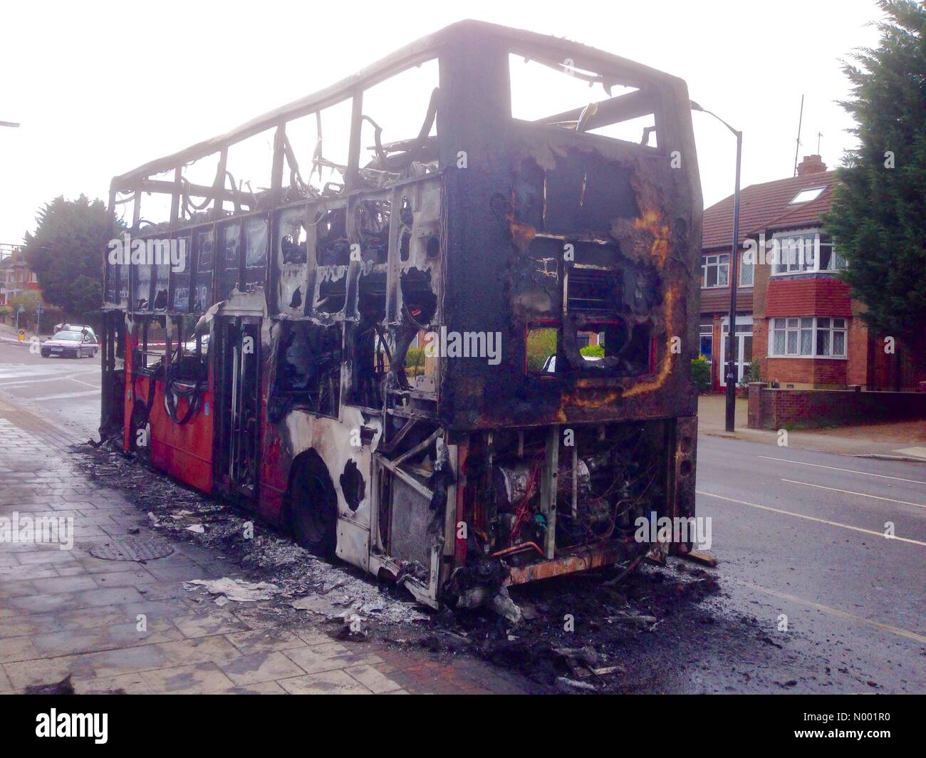 London, UK. 21st Mar, 2015. Burnt out bus in Forest Hill South London ...