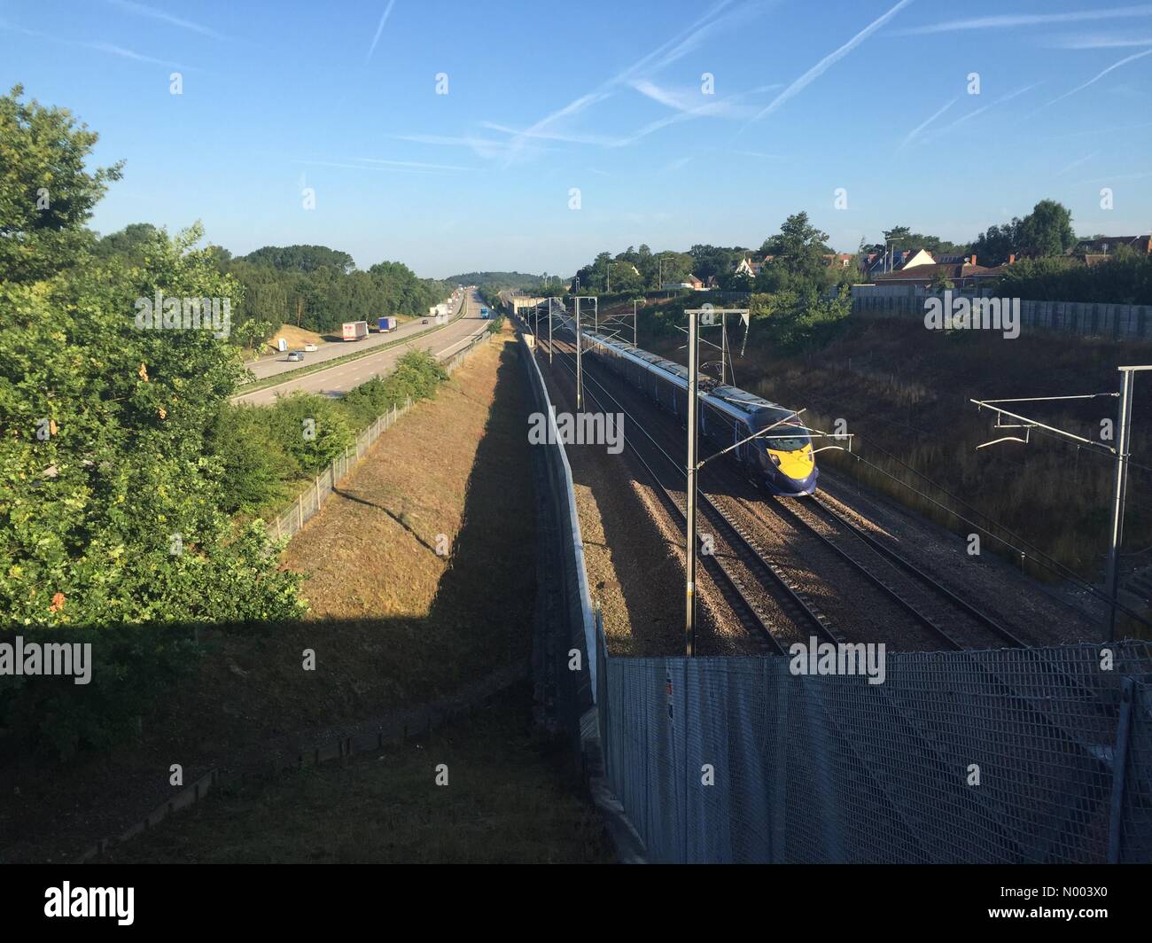 Operation Stack M20 Kent UK. Friday 31st July 2015. A high speed train ...