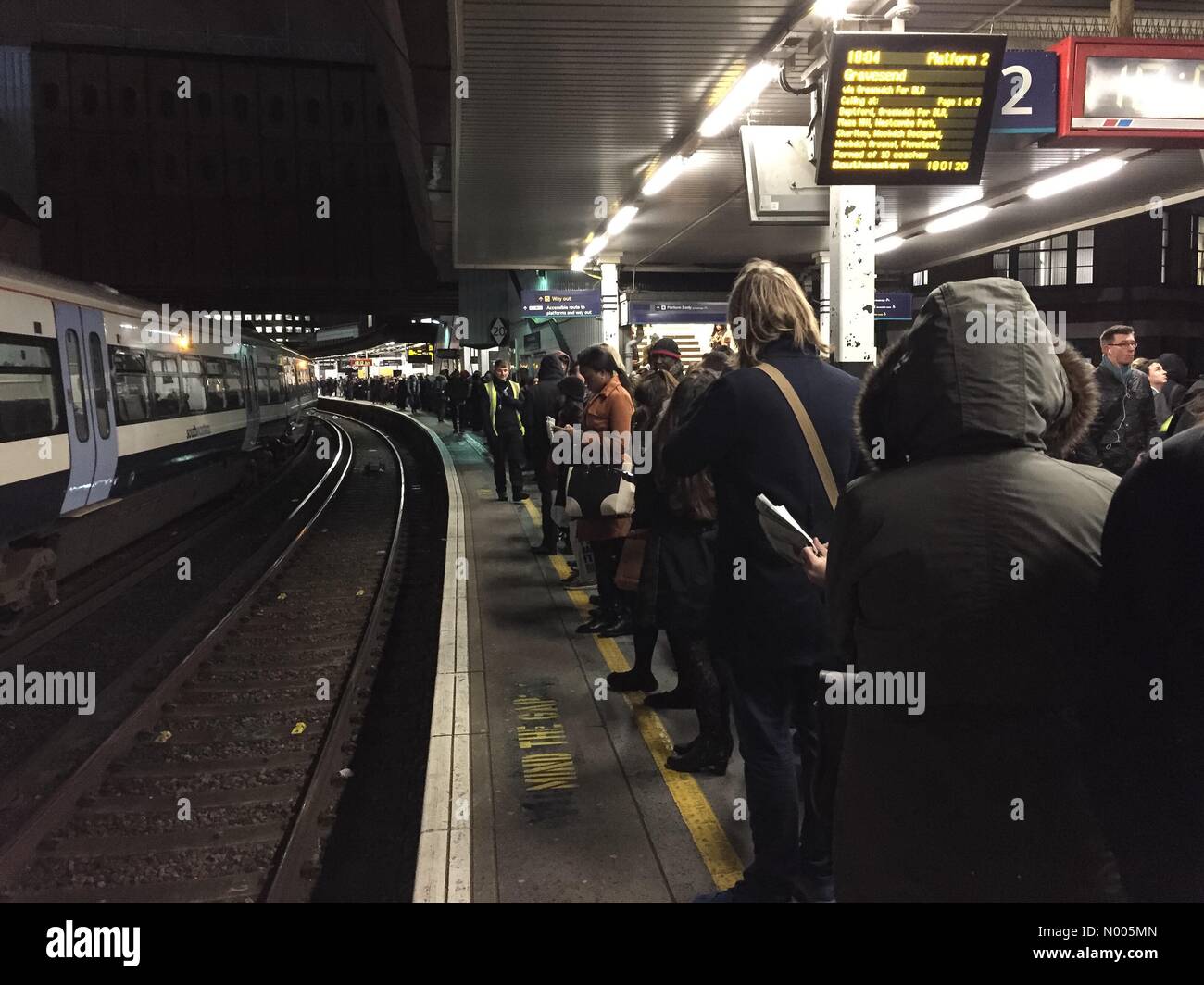 London, UK. 12th Jan, 2016. Frustrated commuters stuck at London Bridge ...
