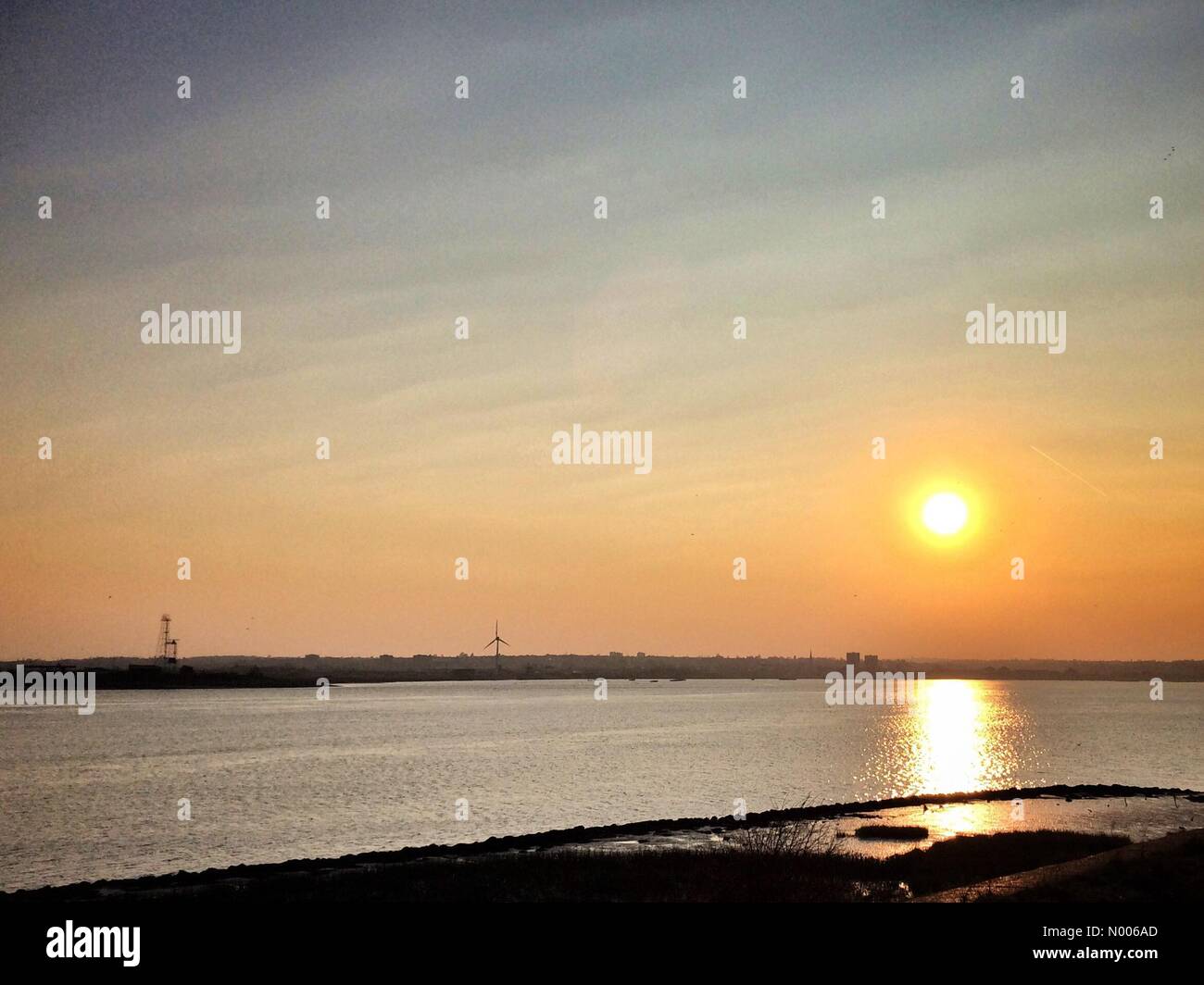 London, Purfleet, UK. 17th Mar, 2016. The view west up the Thames as ...