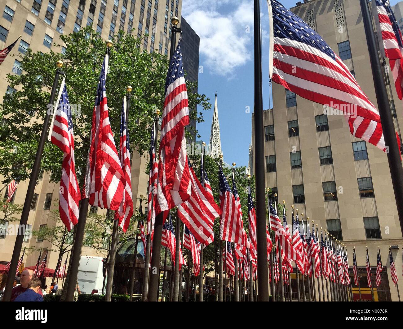 New York, USA. 27th May, 2016. Memorial day flag display at Rockefeller ...