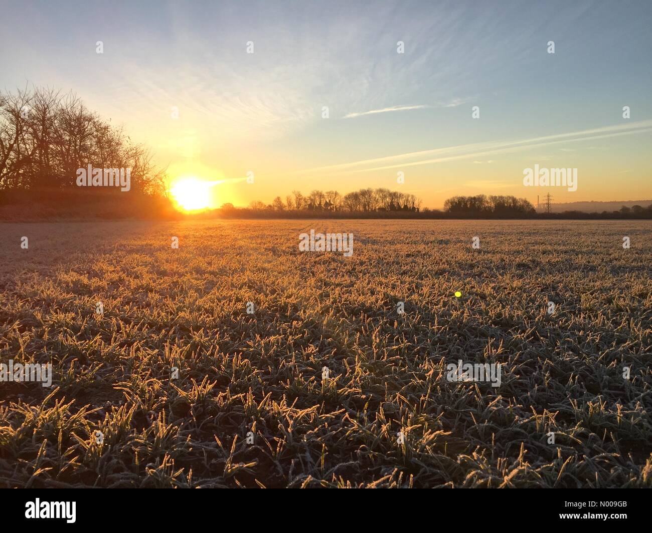 Hawkes Rd, Eccles, Aylesford, UK. 30th Nov, 2016. Sunrise over a frosty ...