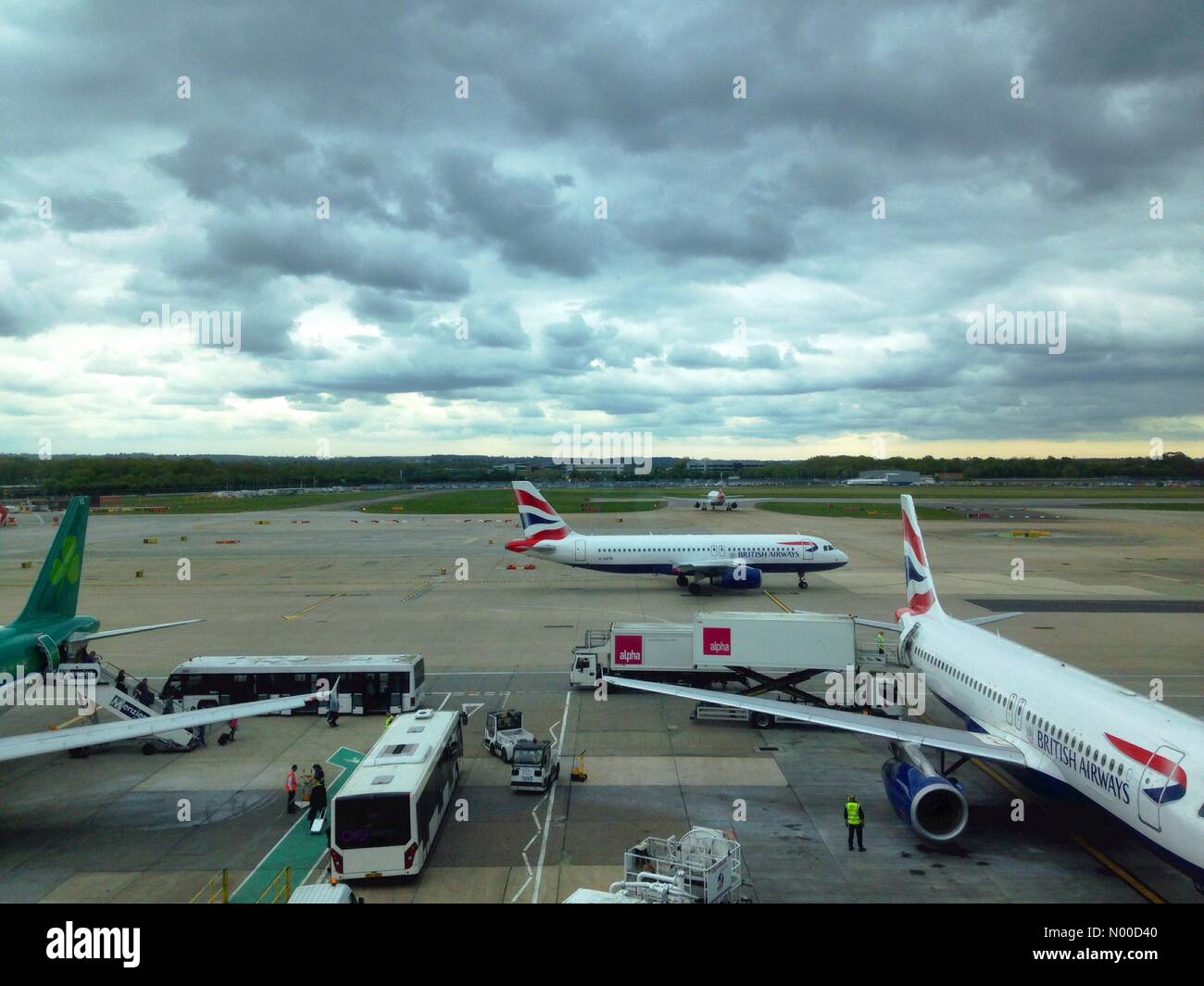 UK Weather: grey skies over Gatwick Airport Stock Photo - Alamy