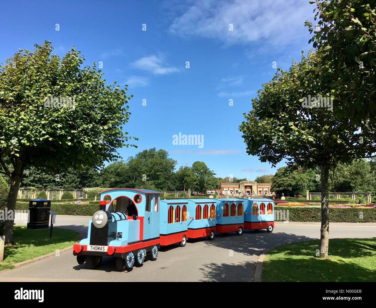 UK Weather: Sunny day in Blackpool. Thomas land train in Stanley Park ...