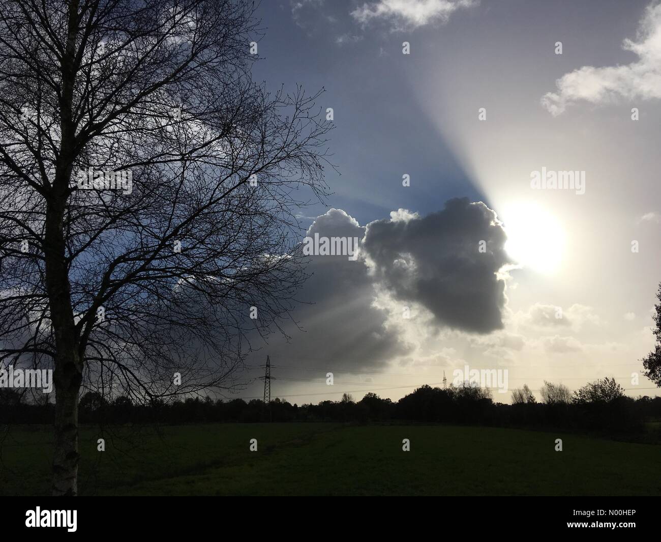 German weather: clouds and the sun on a stormy Sunday, Worpswede, Lower ...